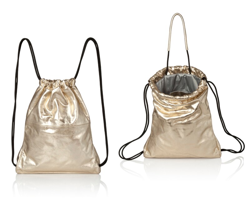 2-in-1 Gold Leather Backpack Women, Metallic Leather Tote Bag UNISEX ...