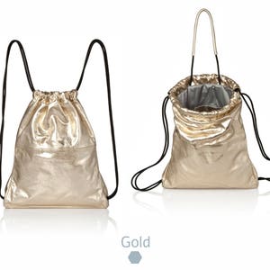 Gold Leather Backpack Purse Women, Multi-way Leather Backpack Tote SALE ...