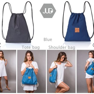 Large Blue Canvas Drawstring Backpack Purse Unisex Travel Bag Large ...