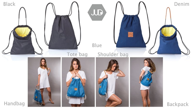 Large Blue Canvas Drawstring Backpack Purse Unisex Travel Bag Large ...