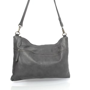 Gray Leather Bag Women Leather Messenger Bag SALE Large Leather Purse ...