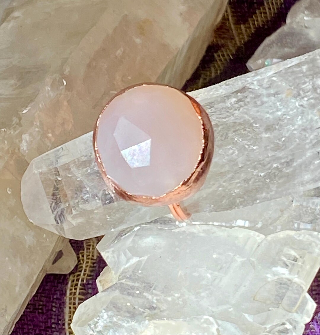 Rose Quartz Crystal and Copper Extra Large Statement Ring, Gift for Her ...
