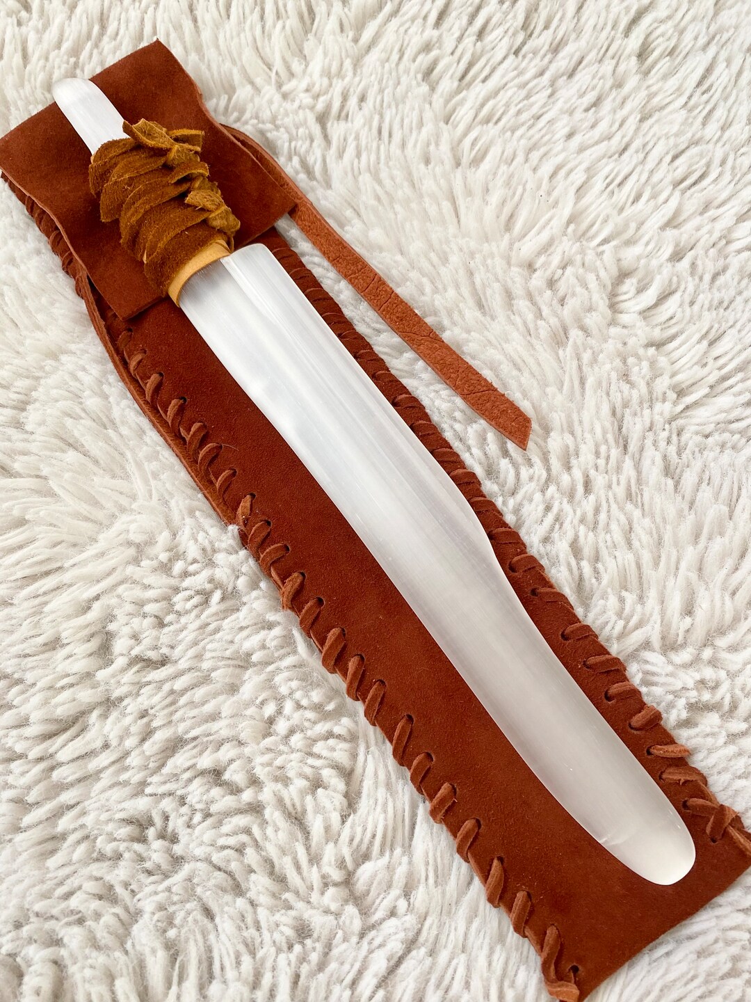 Hand Polished Selenite Crystal Sword With Deer Leather Bag - Etsy
