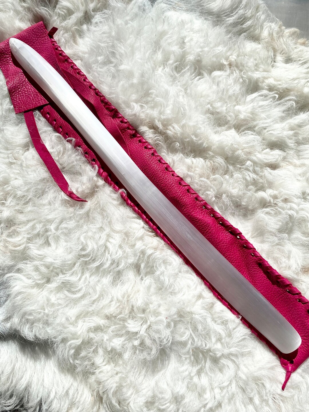 Hand Polished Selenite Crystal Sword With Deer Leather Bag - Etsy