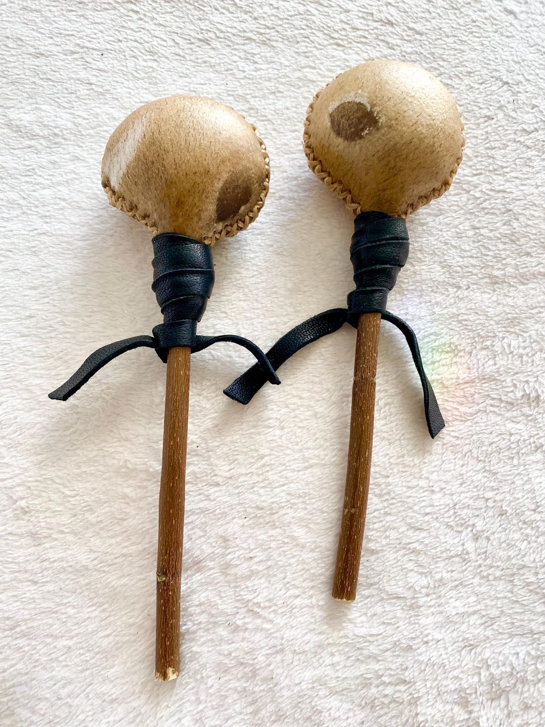 Native American Style Buffalo Rawhide Rattles Set of Two Ceremony ...