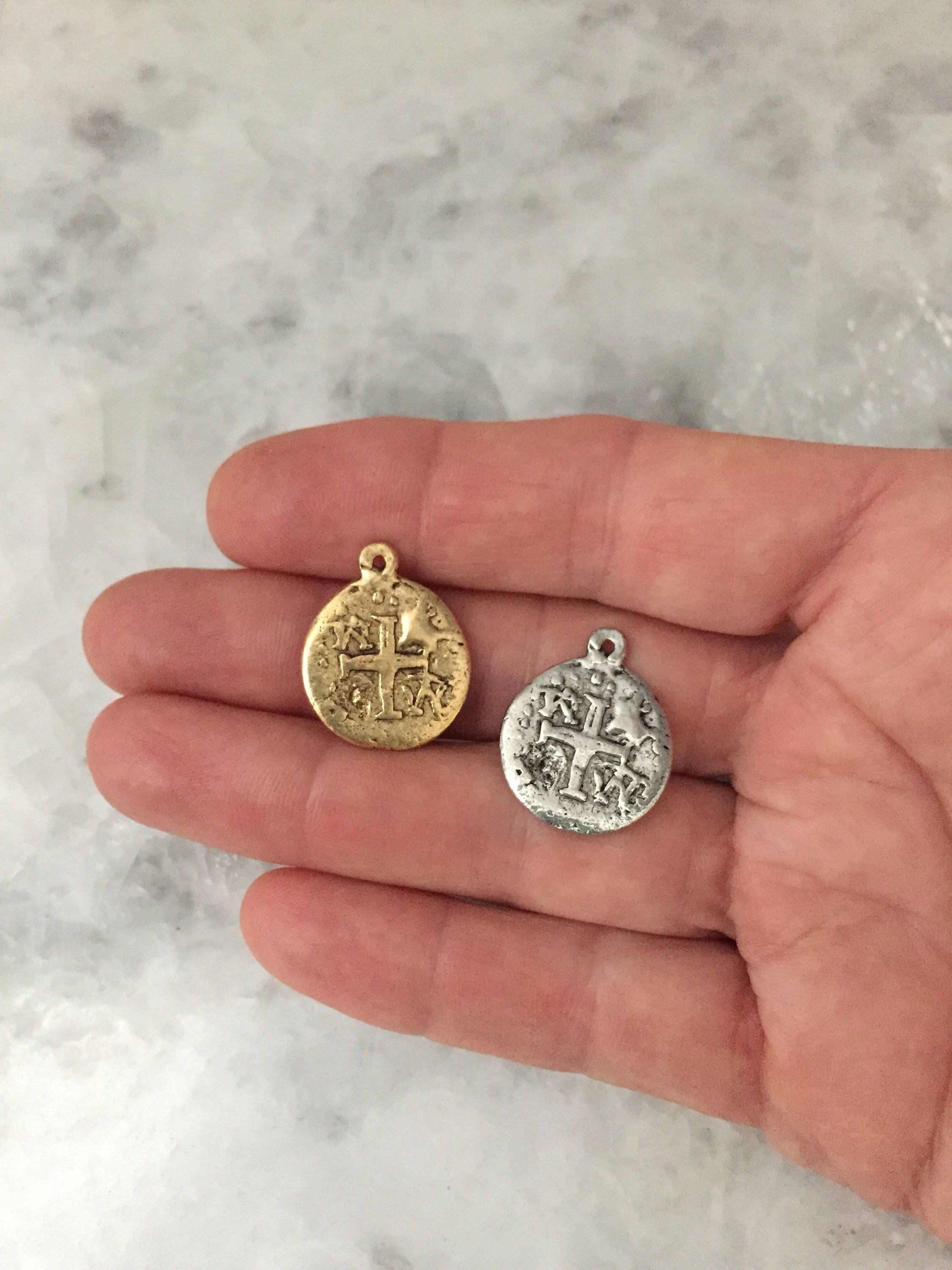 Pirate Coin Charm, Ancient Doubloon, 23mm Gold or Silver, Pieces of ...