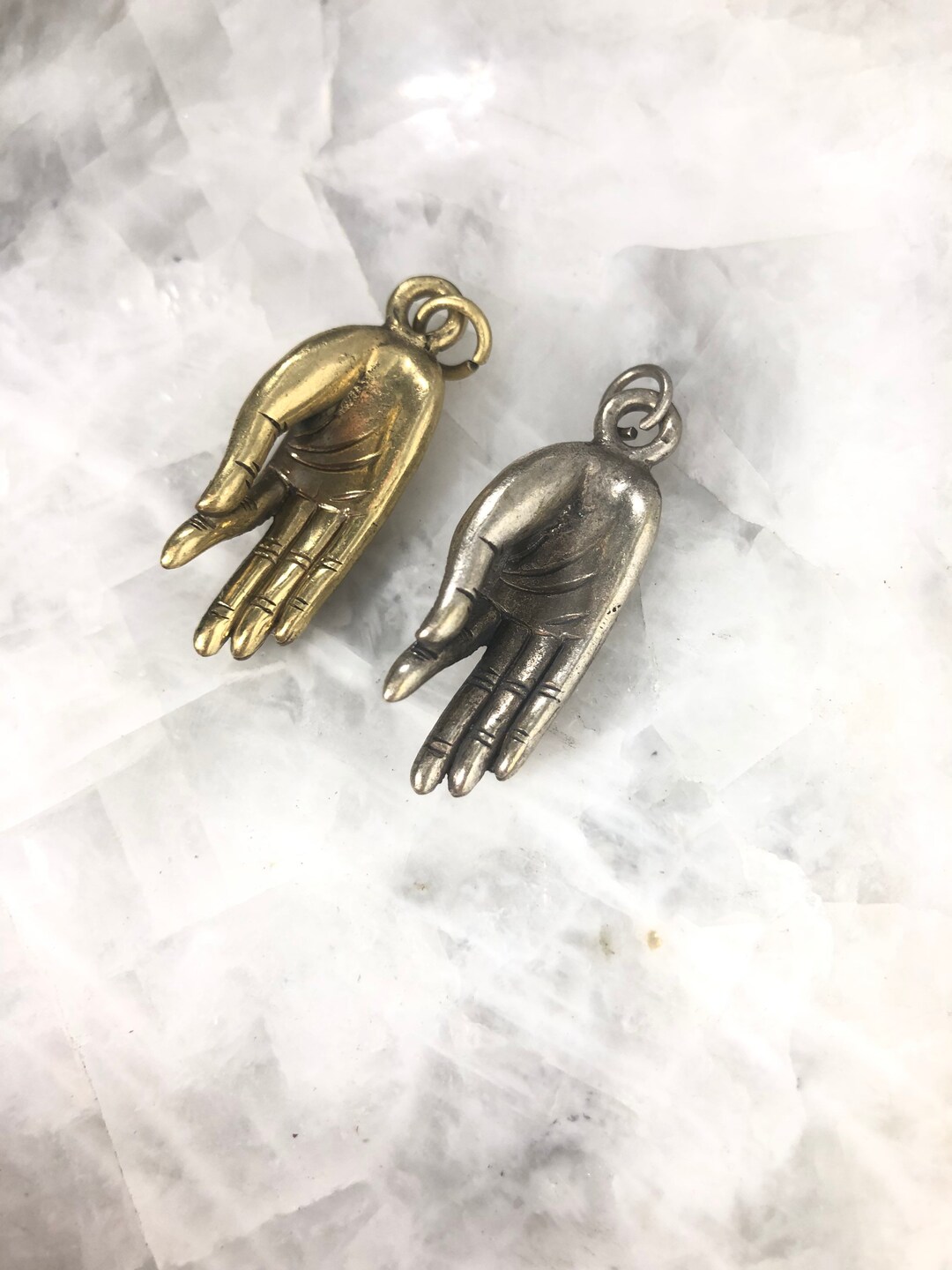 Hand Charm, Gyan Mudra Golden Brass Pendant, Gold or Silver, Tibetan ...