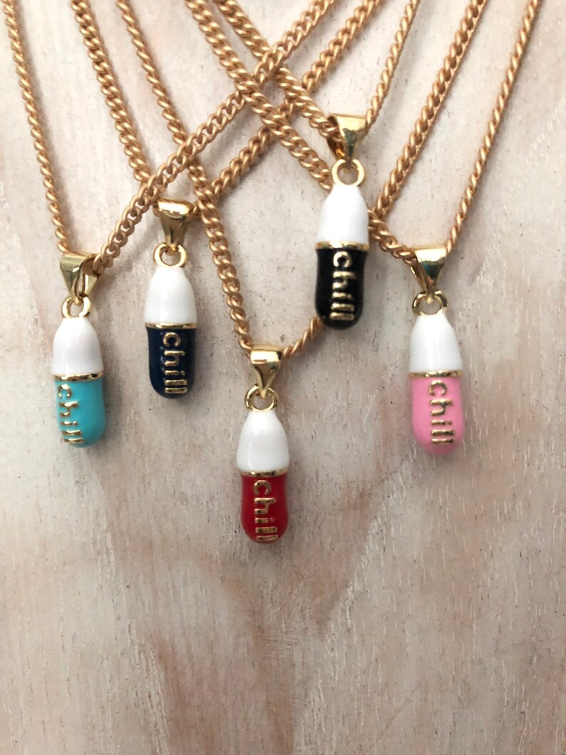 Chill Pill Necklace Enamel Charm Matte Gold Chain 16 - Etsy