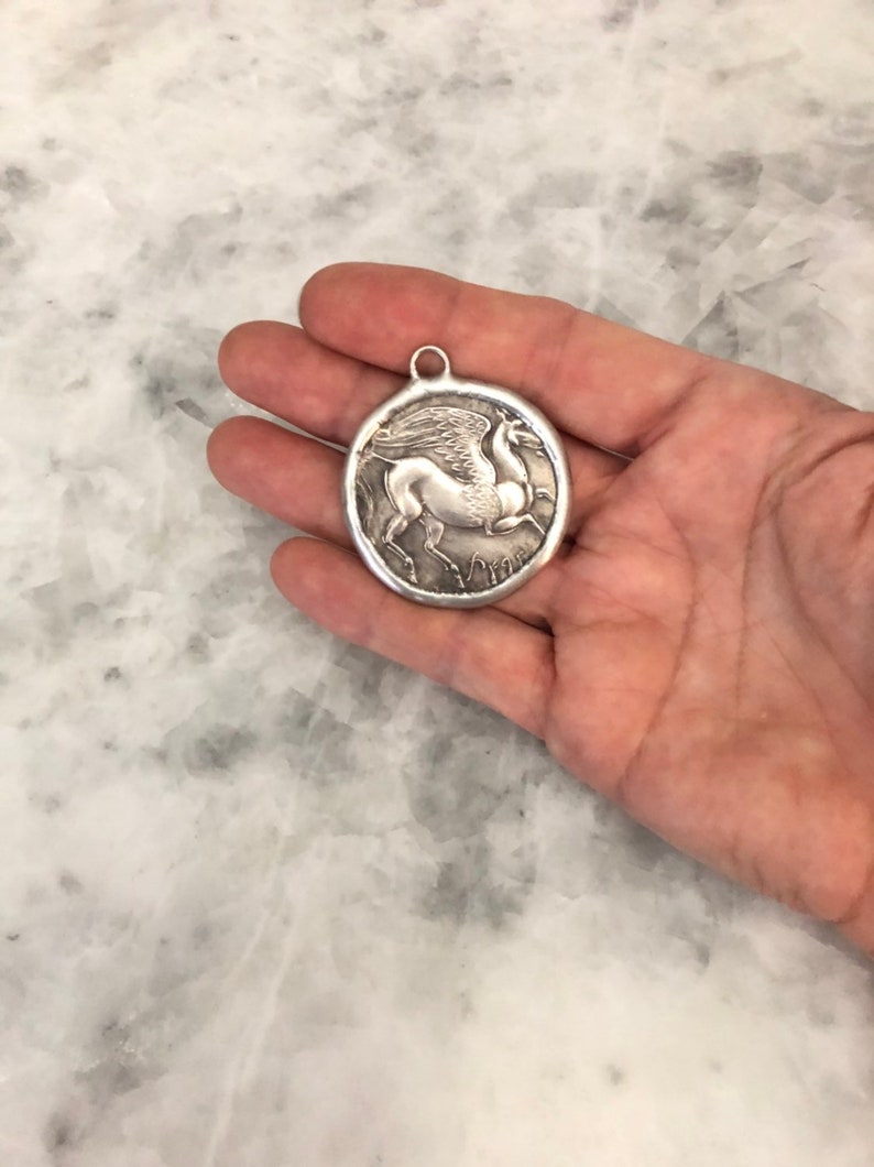 Pegasus Coin Pendant Greek Athena 1.5 Symbol of - Etsy