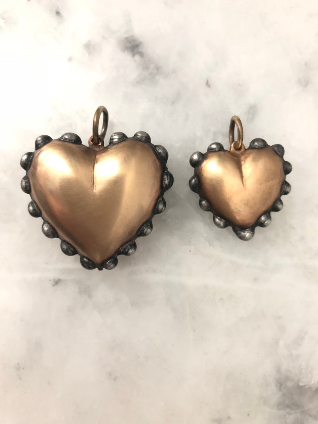 Puffed Heart Pendant, Raw Brass, Rustic Boho Hand Soldered, 2 Sided ...