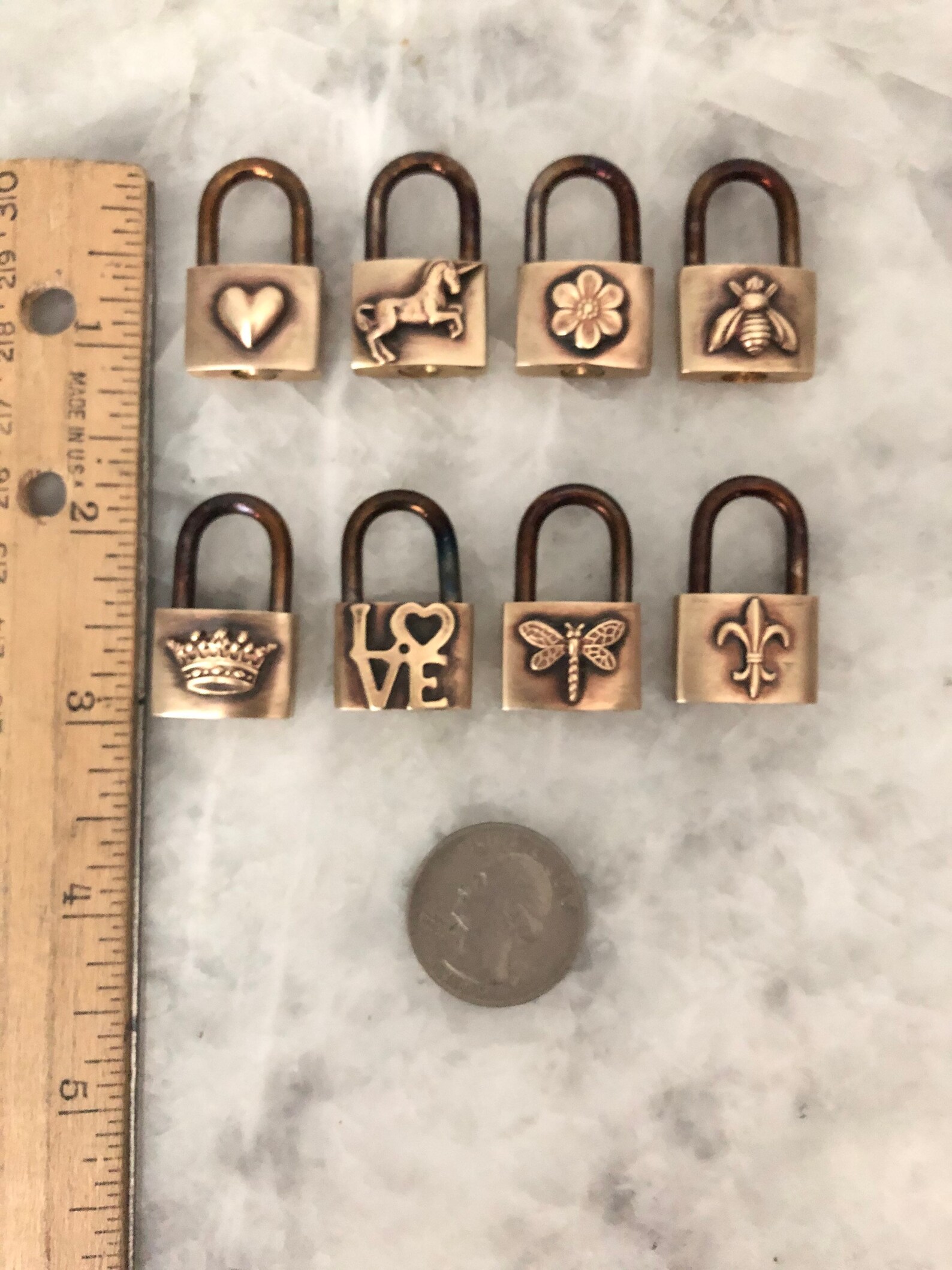 Padlock Pendant, Small Vintage Brass, Heart, Bee, Flower, Unicorn ...