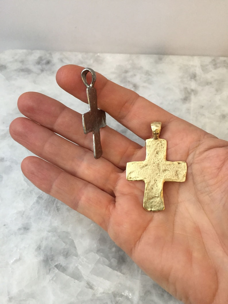 Cross Pendant With Bail Hammered 49mm Chunky Gold OR Silver - Etsy