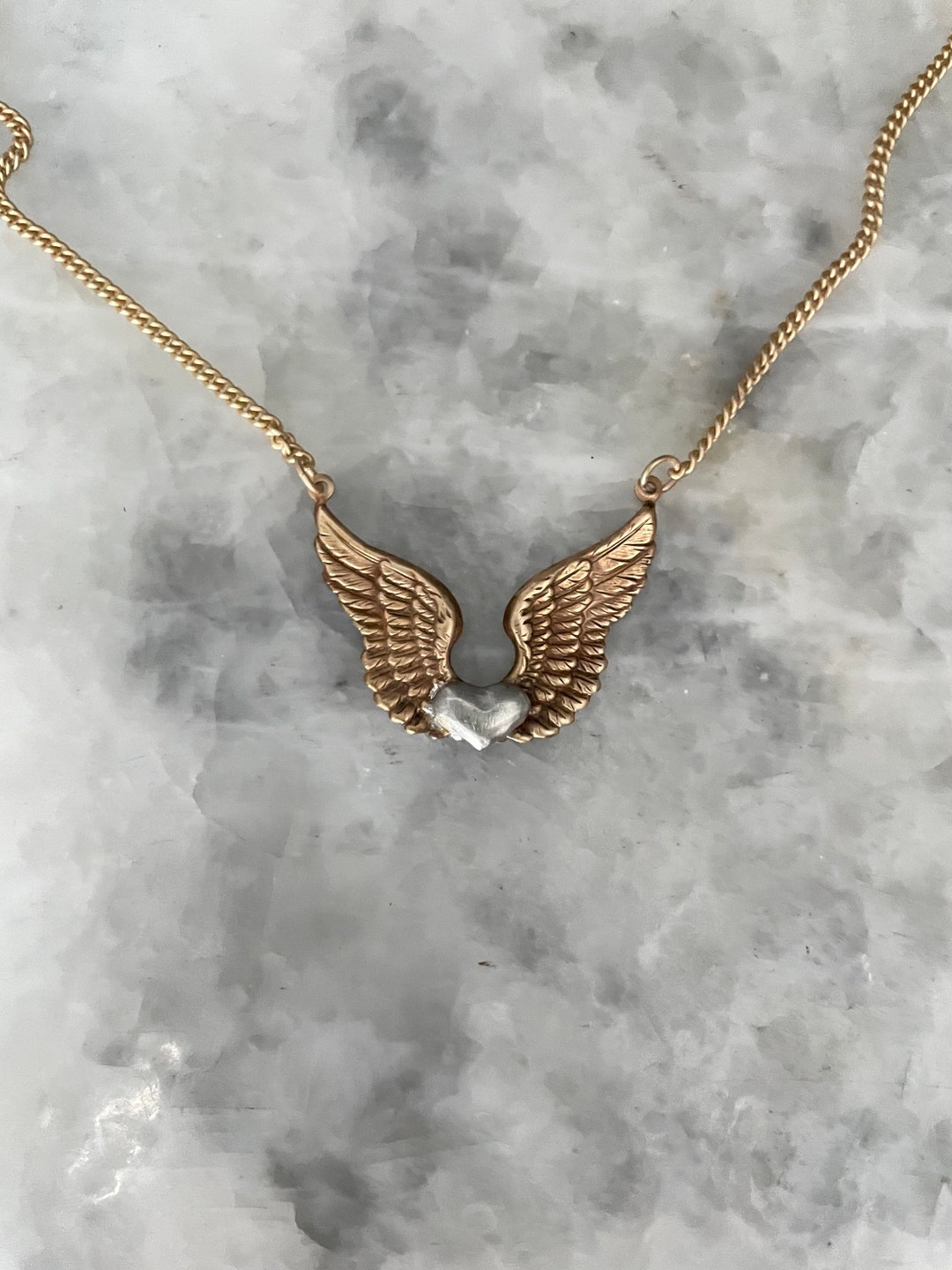 Angel Wing Heart Pendant, Rustic Soldered, 1+3/8", Pendant or Necklace ...