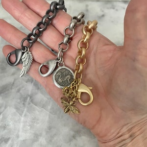 Chain Bracelet With Charms, 11mm Antique Silver, Gunmetal or Gold Rolo ...