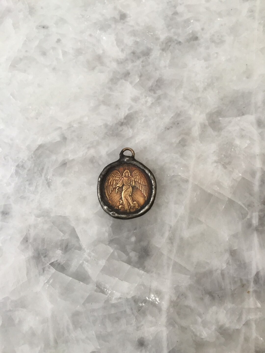 Soldered Angel Coin Pendant, Medal, 27mm Rustic Brass Coin, Guardian ...