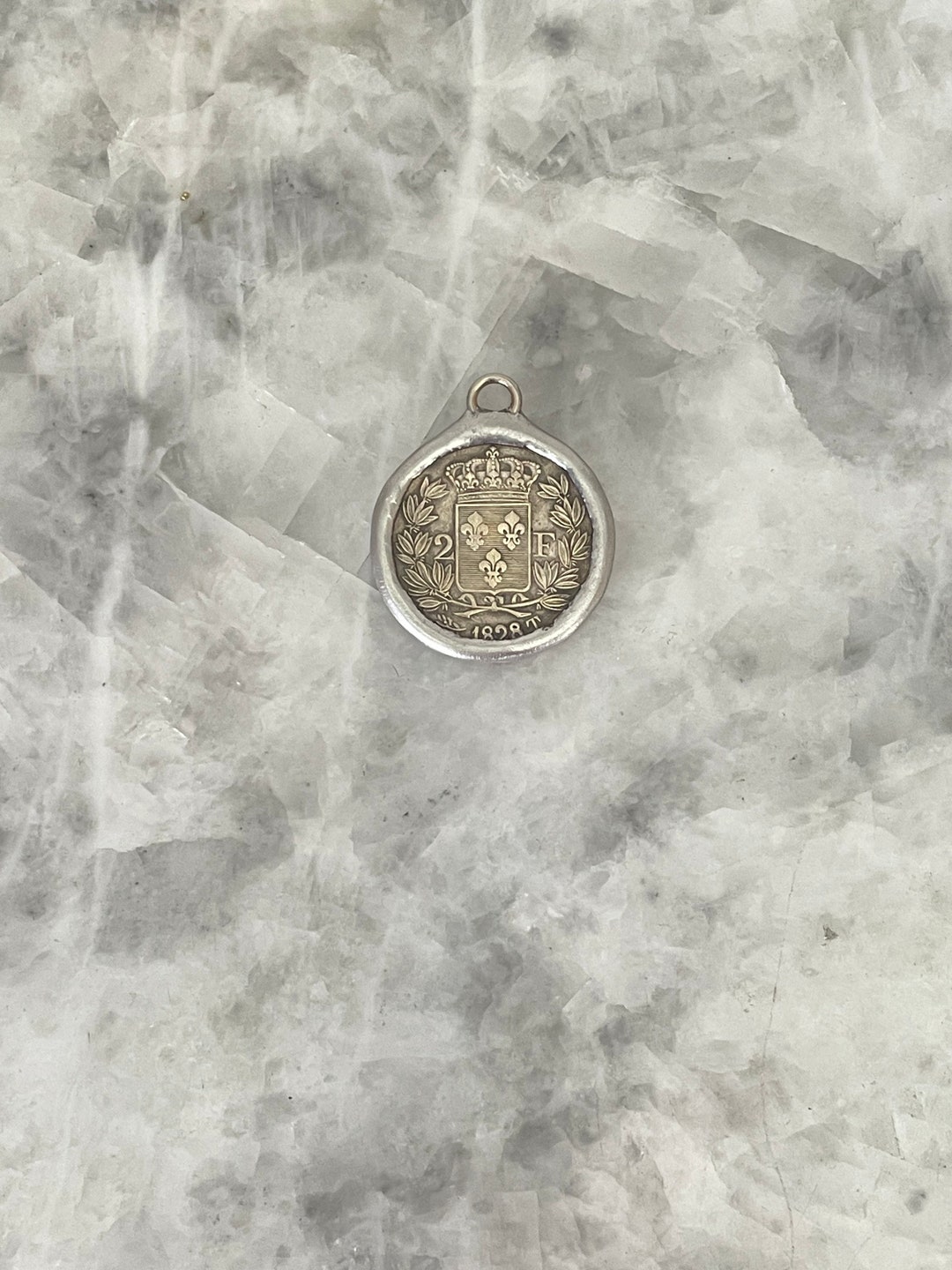 French Coin Pendant, 2 Francs, 1828, Small 1+1/8”, Charles X Roi ...