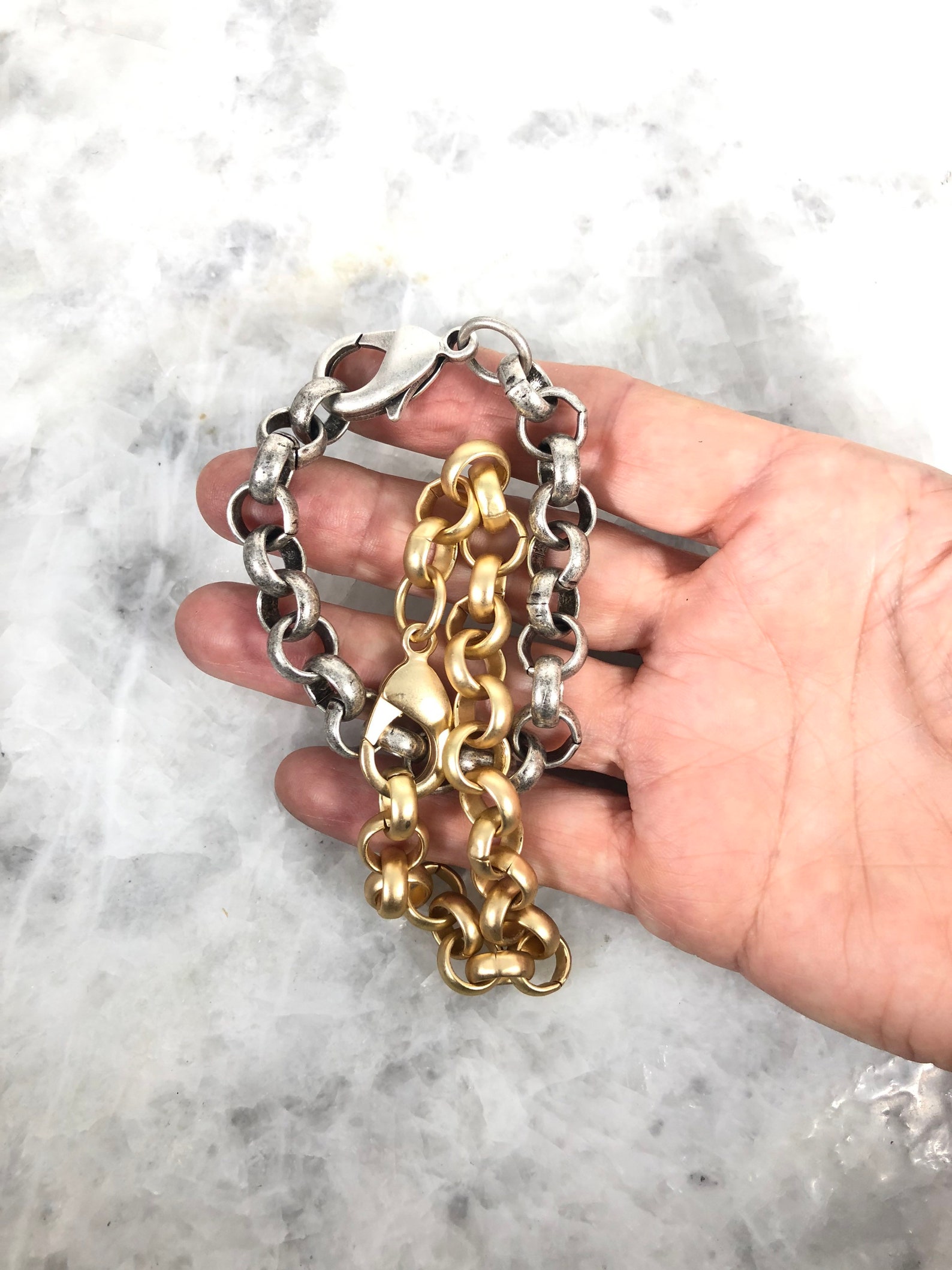 Chunky Chain Bracelet 11mm Antique Silver OR Matte Gold Rolo - Etsy
