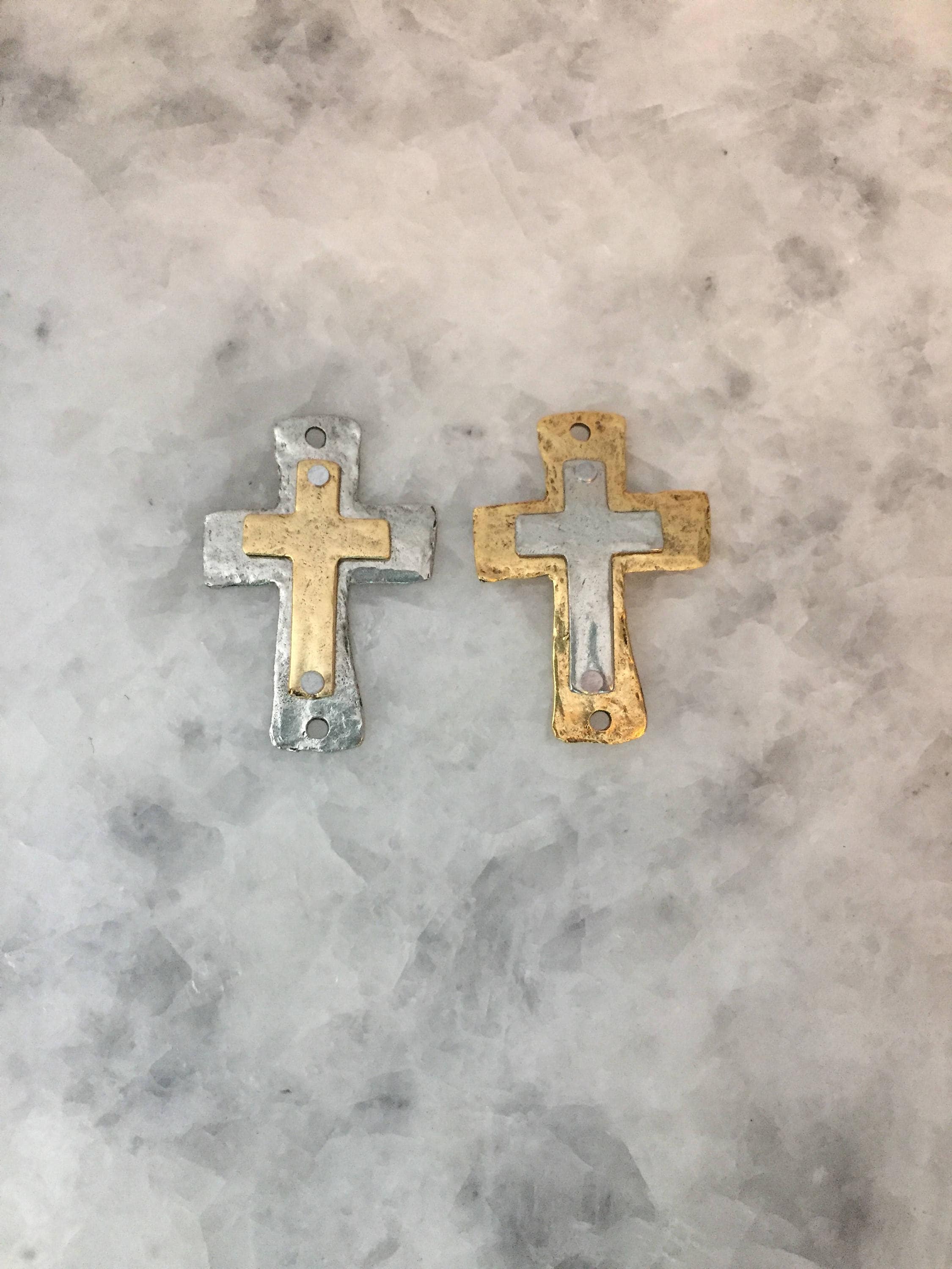 Cross Pendant Riveted Connector With Alternating Finish Cross, 48mm, 1 ...