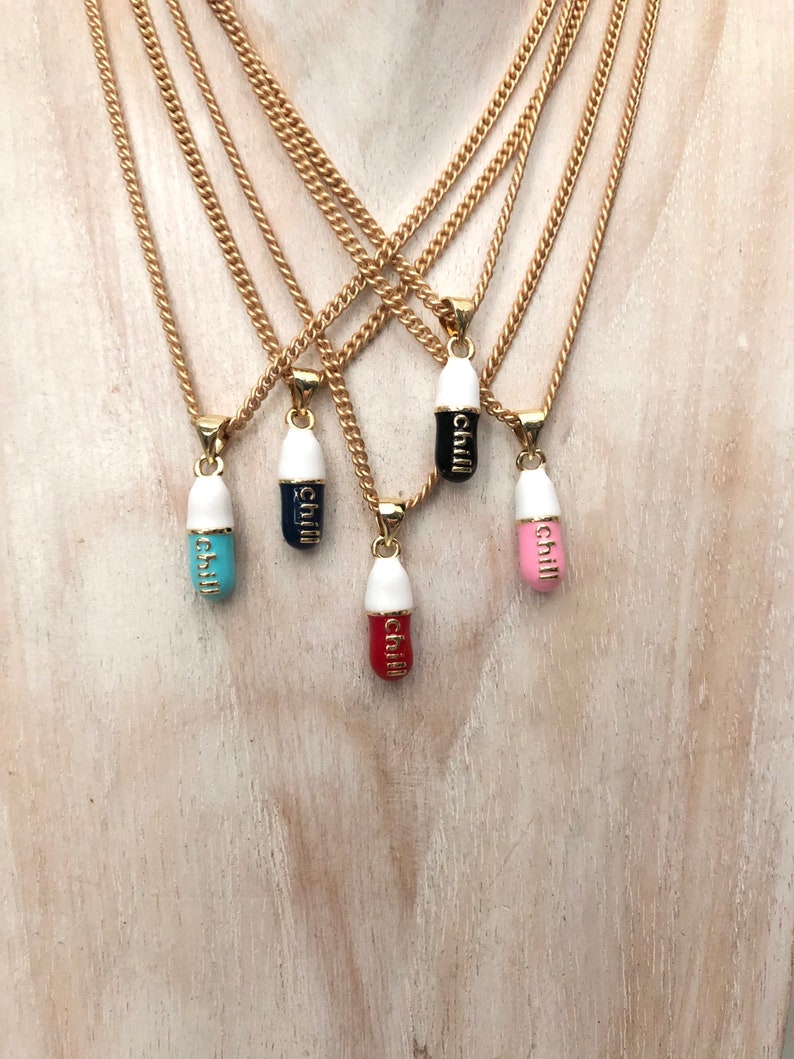Chill Pill Necklace Enamel Charm Matte Gold Chain 16 - Etsy