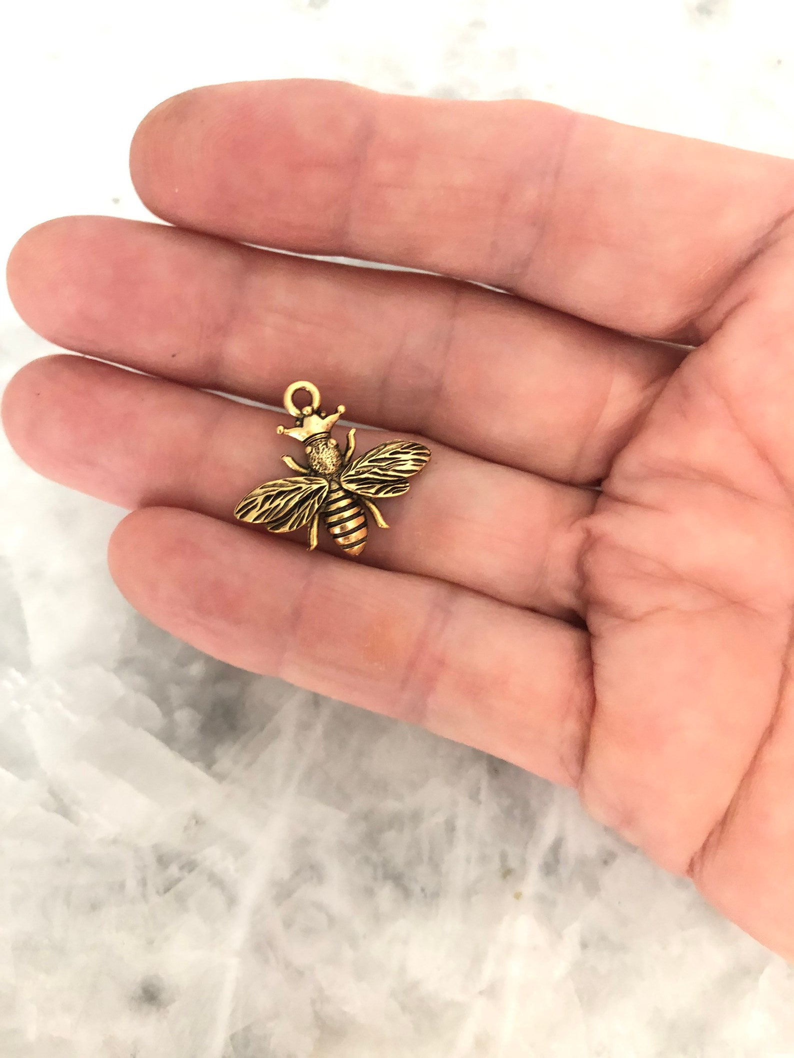 Queen Bee Charm Gold Bee Pendant 7/8 2 Sided 24k Plate | Etsy