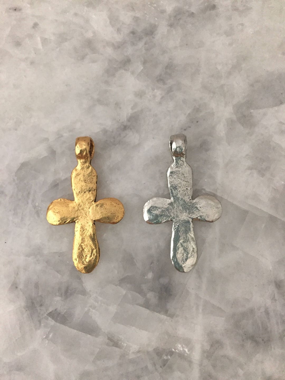Rustic Cross Pendant, High End, Hammered 48mm, Gold or Silver, Bail and ...
