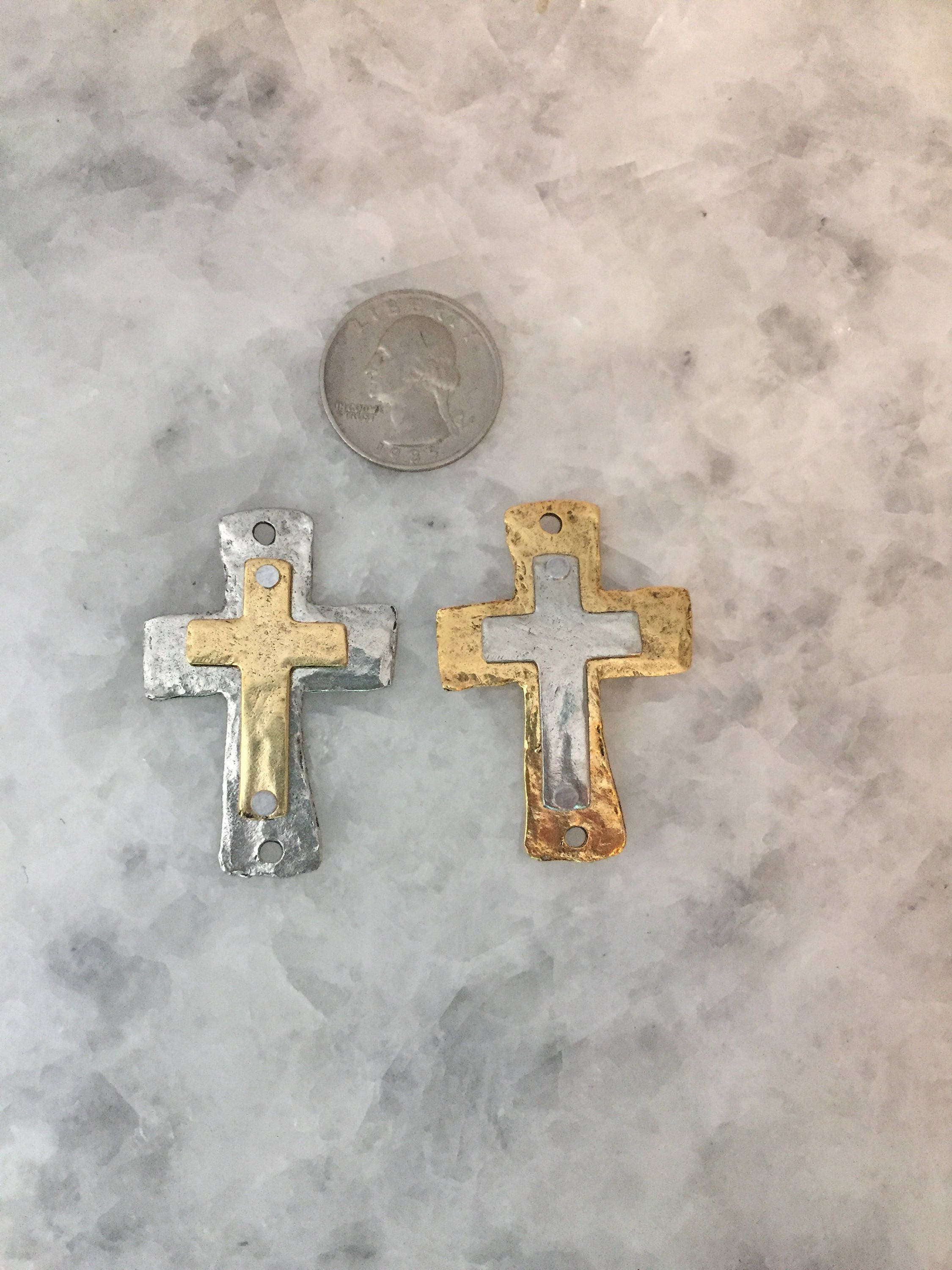 Cross Pendant Riveted Connector with Alternating Finish Cross | Etsy