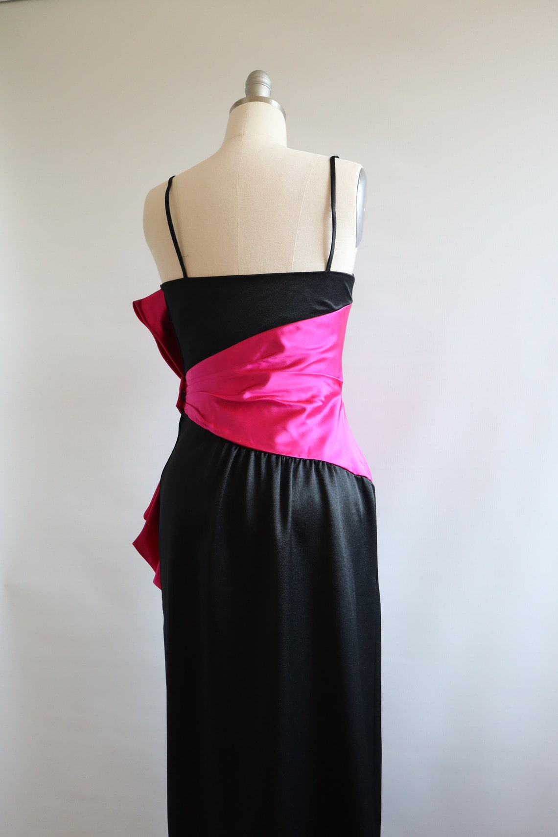 Fuchsia Bow Black Spaghetti Strap Party Dress With Huge Bow LBD Sz 2 - Etsy