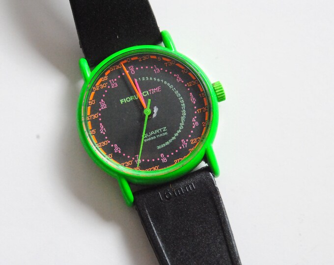 90s Vintage Fiorucci Time Plastic Watch Neon Black Green - Etsy