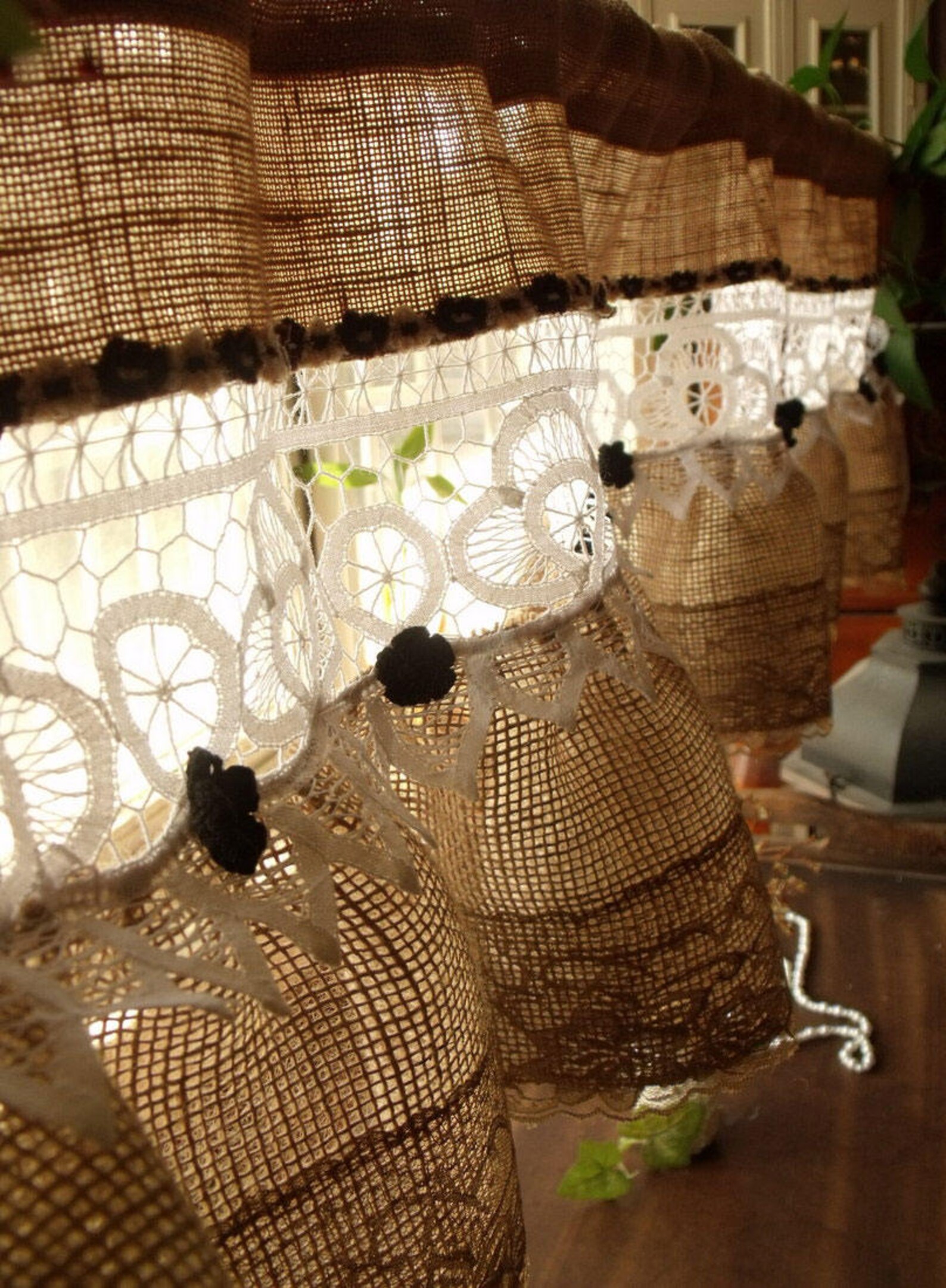 Custom Burlap Window Valance Curtain Vintage White Lace | Etsy