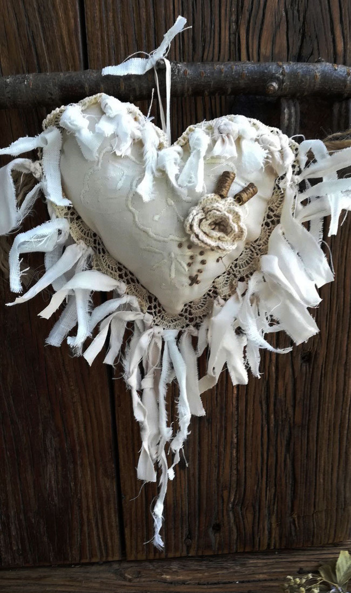 Tattered Rag Heart. Rustic Wedding Prop.vintage Shabby - Etsy