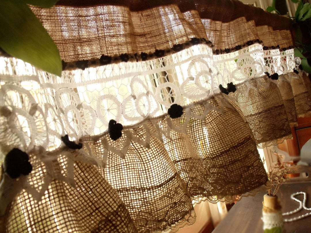 Custom Burlap Window Valance Curtain Vintage White Lace - Etsy