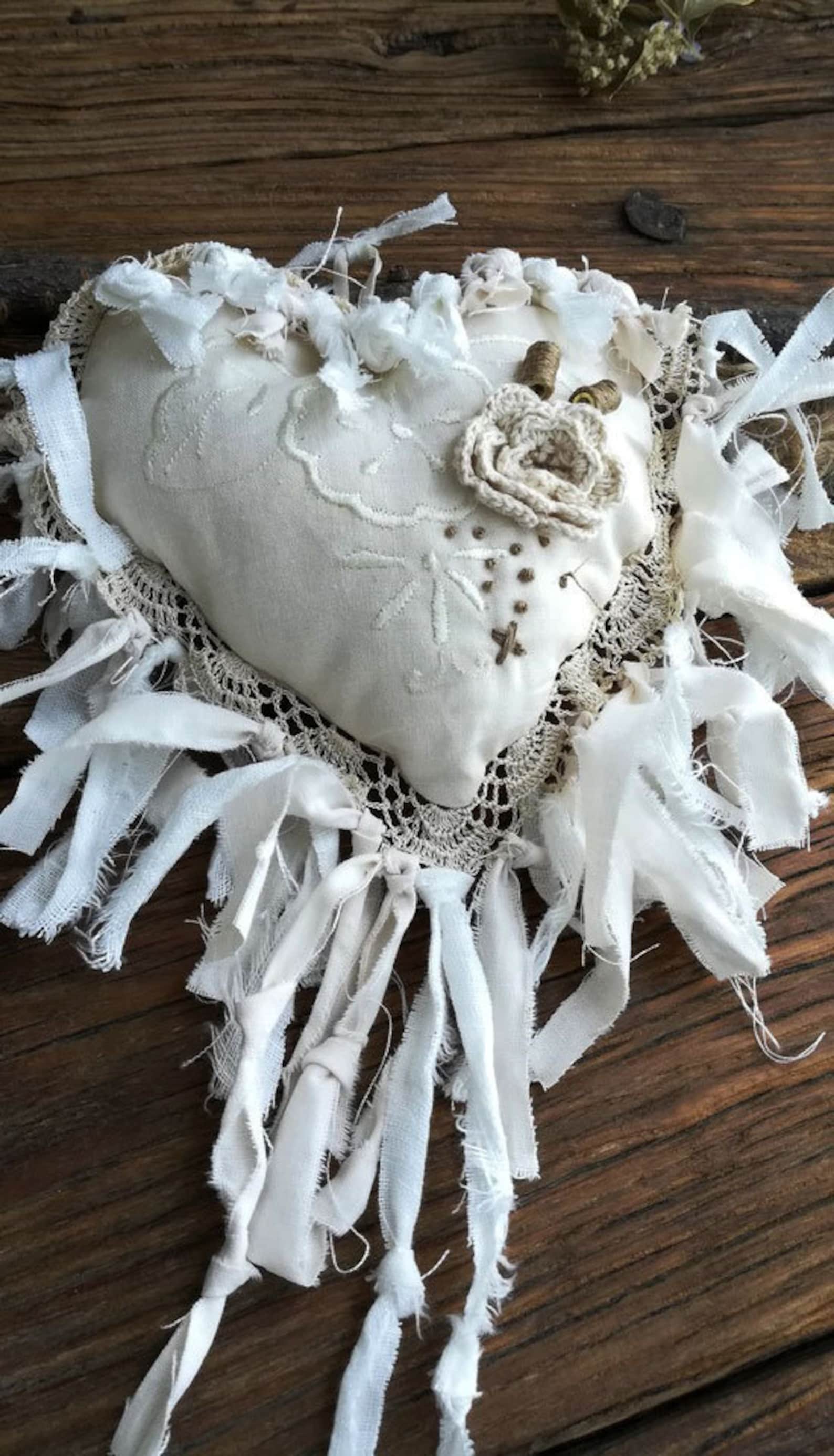 Tattered Rag Heart. Rustic Wedding Prop.vintage Shabby - Etsy