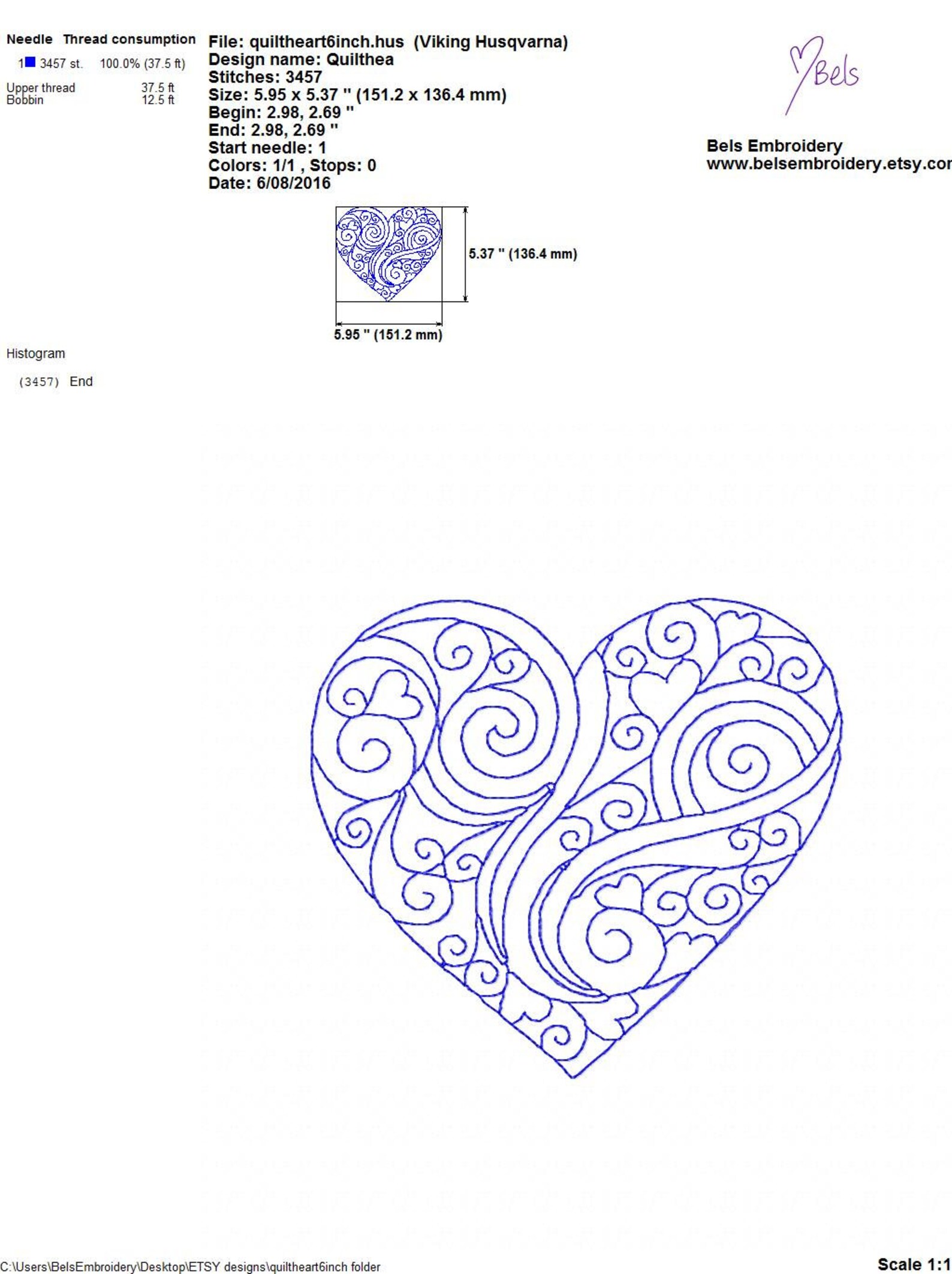 Free Motion Quilting Block Heart Spirals Machine Embroidery - Etsy ...