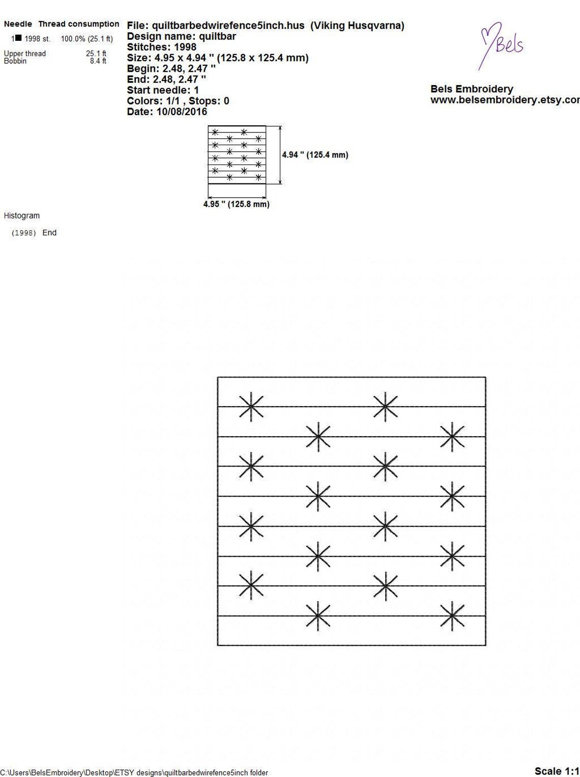 Free Motion Quilting Block Barbed Wire Fence Filled Square | Etsy