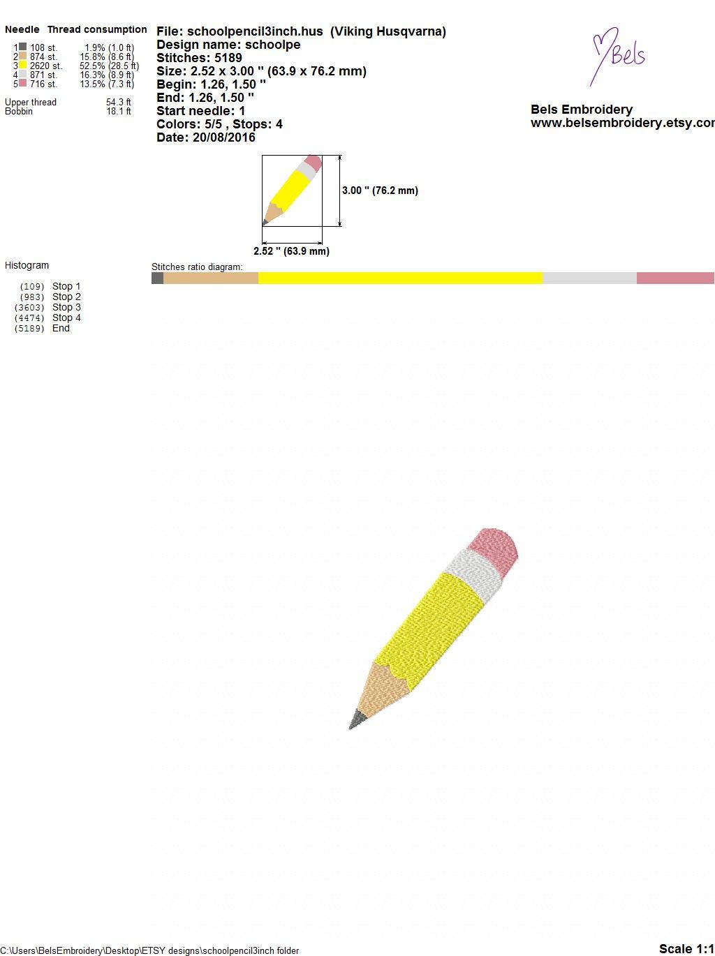 Back to School Pencil Machine Embroidery Design 2/3/4 Inch - Etsy Australia