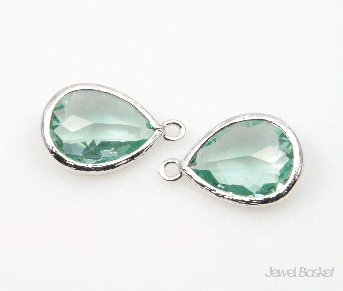 2pcs Erinite Glass and Silver Framed Teardrop Pendent / | Etsy