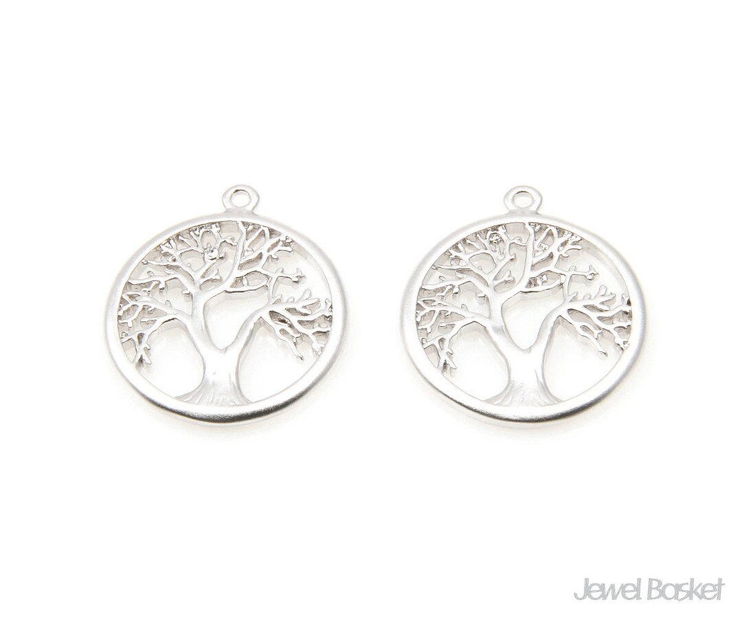 Winter Tree in Circle Charm in Matte Rhodium / 16mm / BMS298-P (2pcs ...