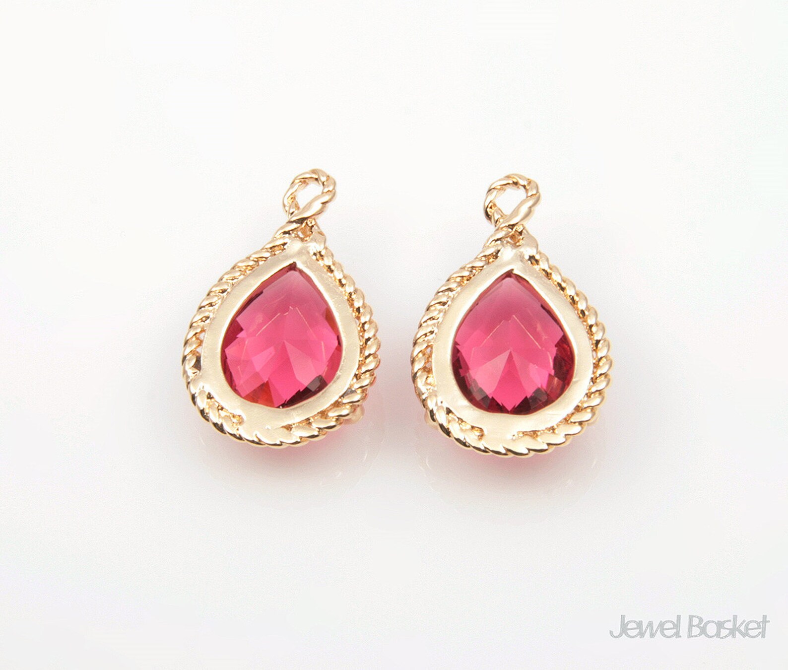 2pcs - Ruby Glass and Gold Framed Teardrop Pendant / Ruby / Red ...