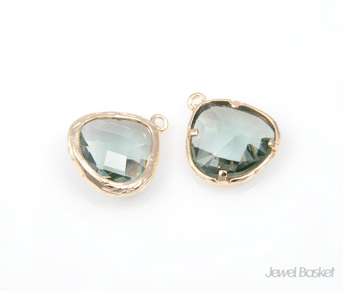 Charcoal Glass and Gold Plated Brass Frame Pendant - 2pcs Charcoal ...