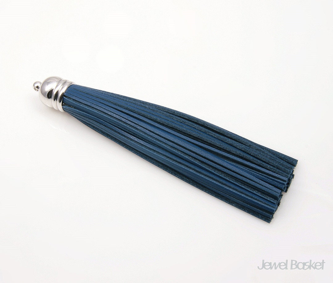 1pcs - Navy Color Genuine Leather Tassel With Silver Cap / Navy Leather ...