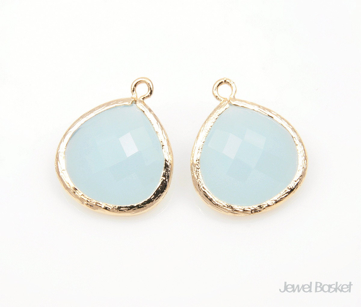 2pcs Alice Blue Color and Polished Gold Framed Glass Pendent | Etsy