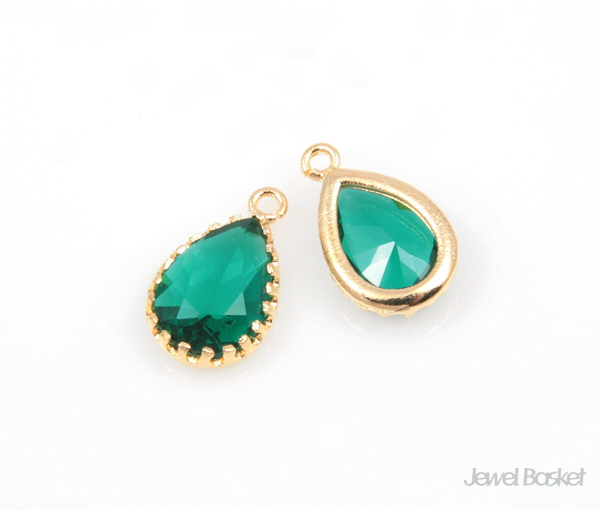 Emerald Glass and Gold Framed Teardrop Pendent 2pcs Emerald - Etsy