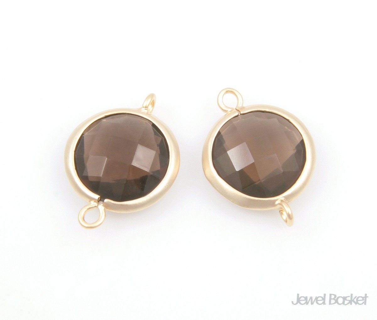 2pcs - Smoky Quartz Color and Matted Gold Framed Round Connector ...
