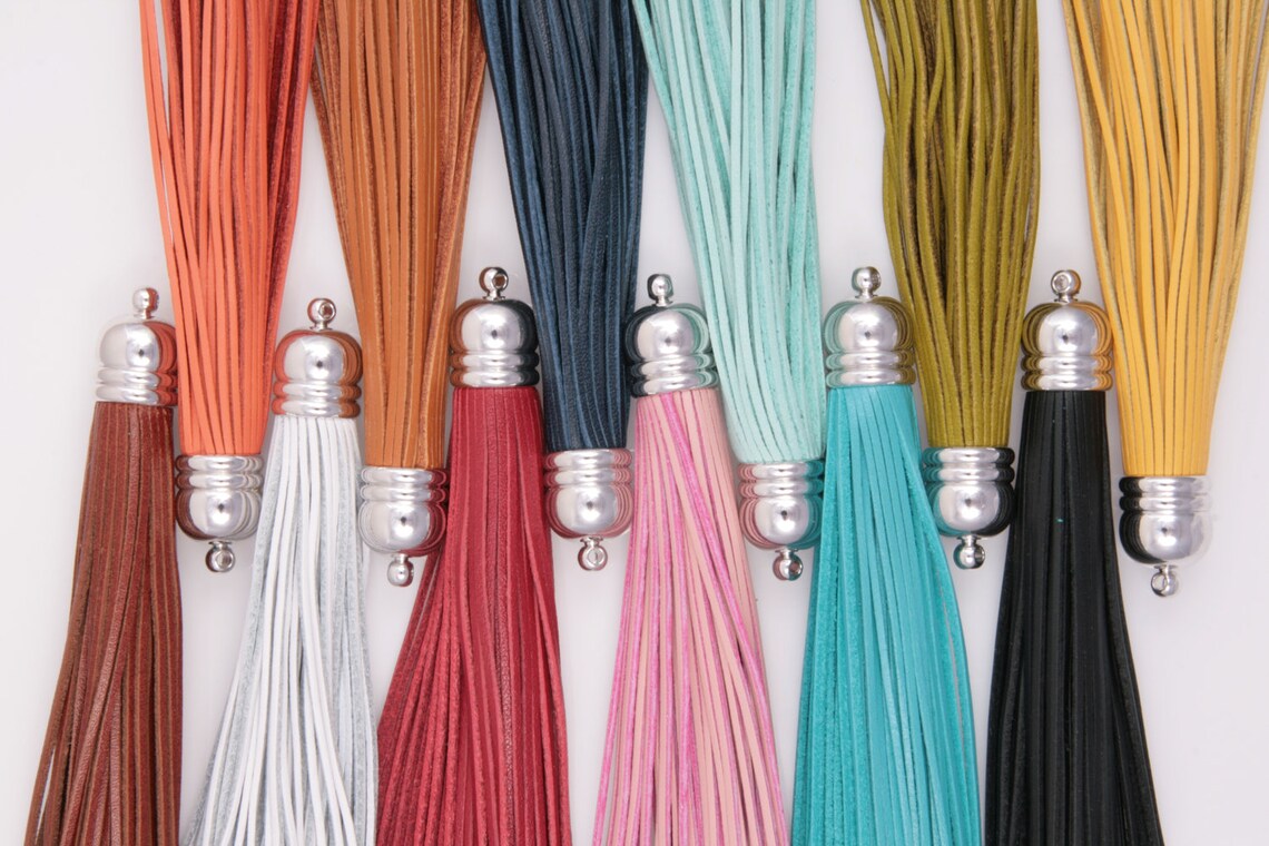 1pcs White Color Genuine Leather Tassel with Silver Cap / | Etsy