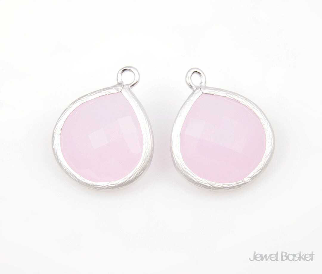MARKDOWN - Ice Pink Color and Matted Silver Framed Glass Pendent - 2pcs ...