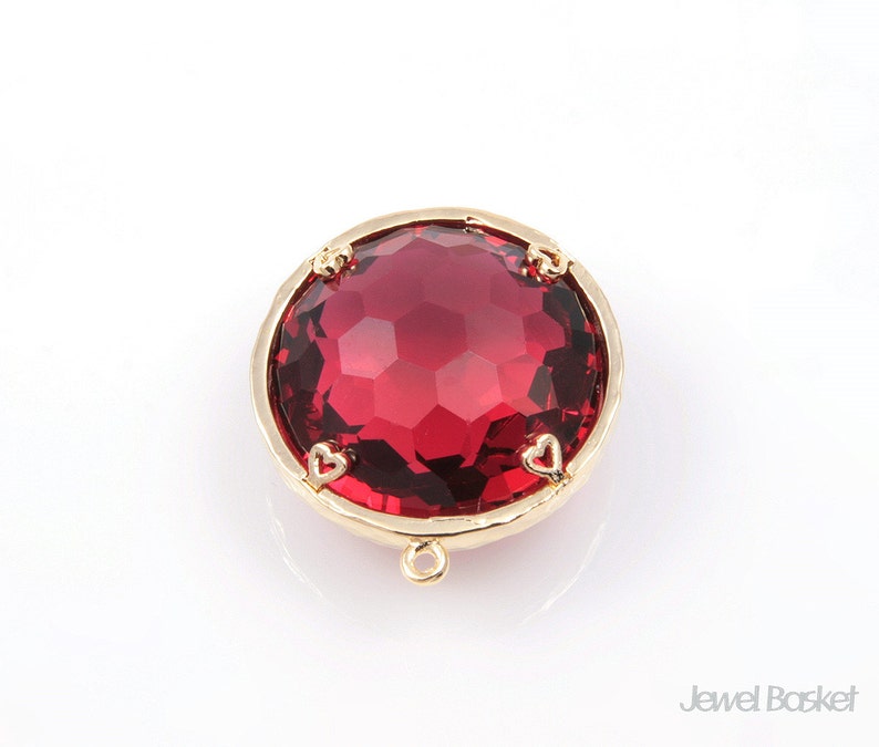 Ruby Faceted Glass and Gold Framed Round Pendant - 1piece of Ruby Color ...