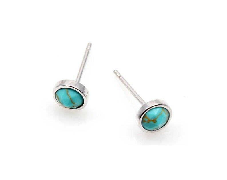 2pcs High Polished Rhodium Plated With Turquoise Round 5mm - Etsy
