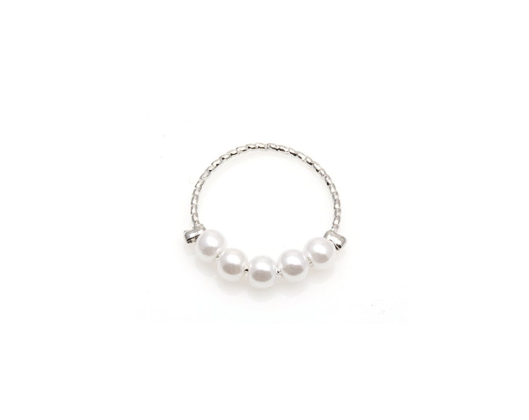 2pcs - Small Round Ring With Pearls / Rhodium Plated / Round Pendant ...