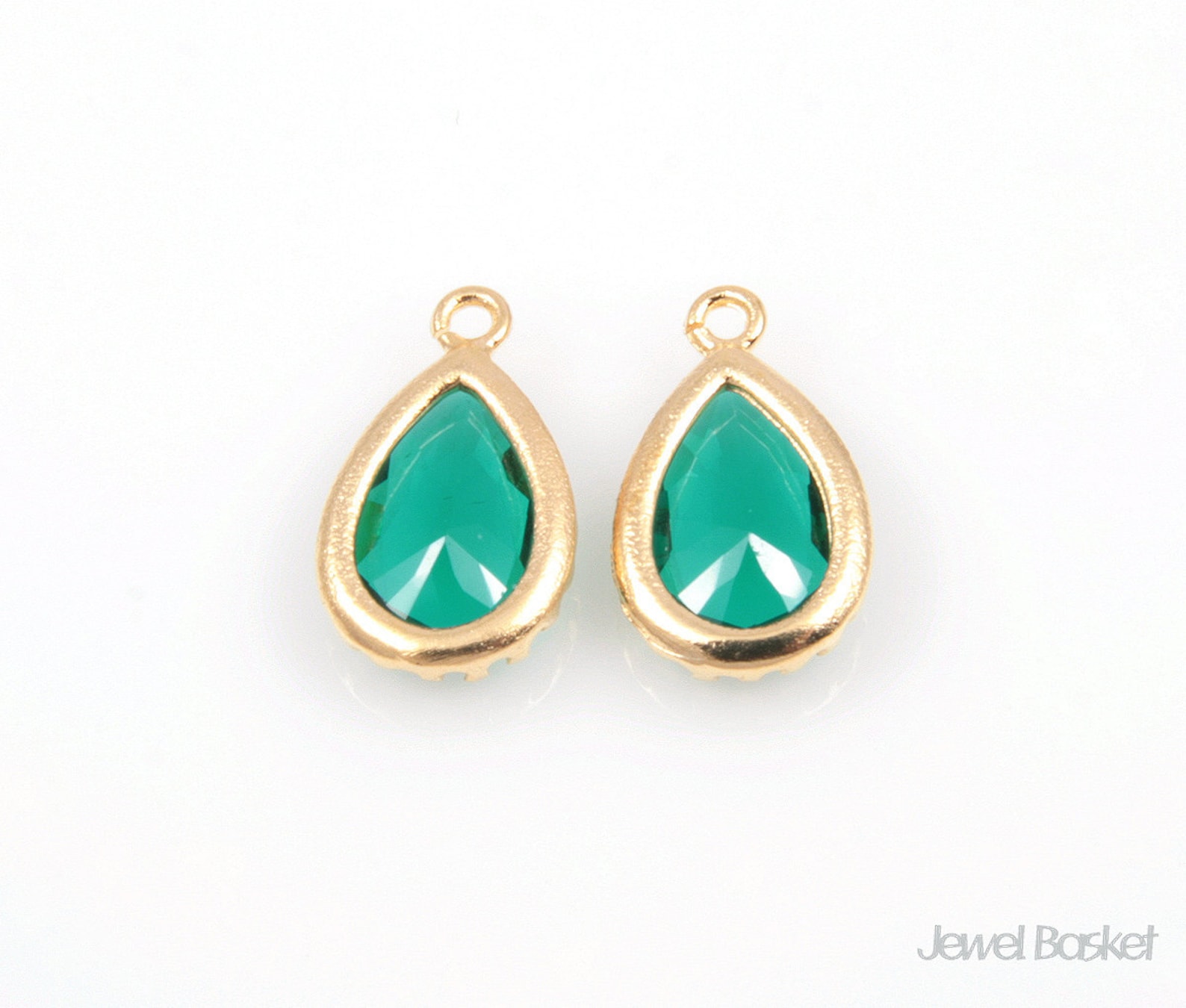 Emerald Glass and Gold Framed Teardrop Pendent 2pcs Emerald - Etsy