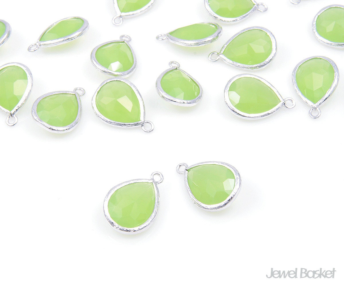 2pcs Peridot Glass and Silver Framed Teardrop Pendant | Etsy